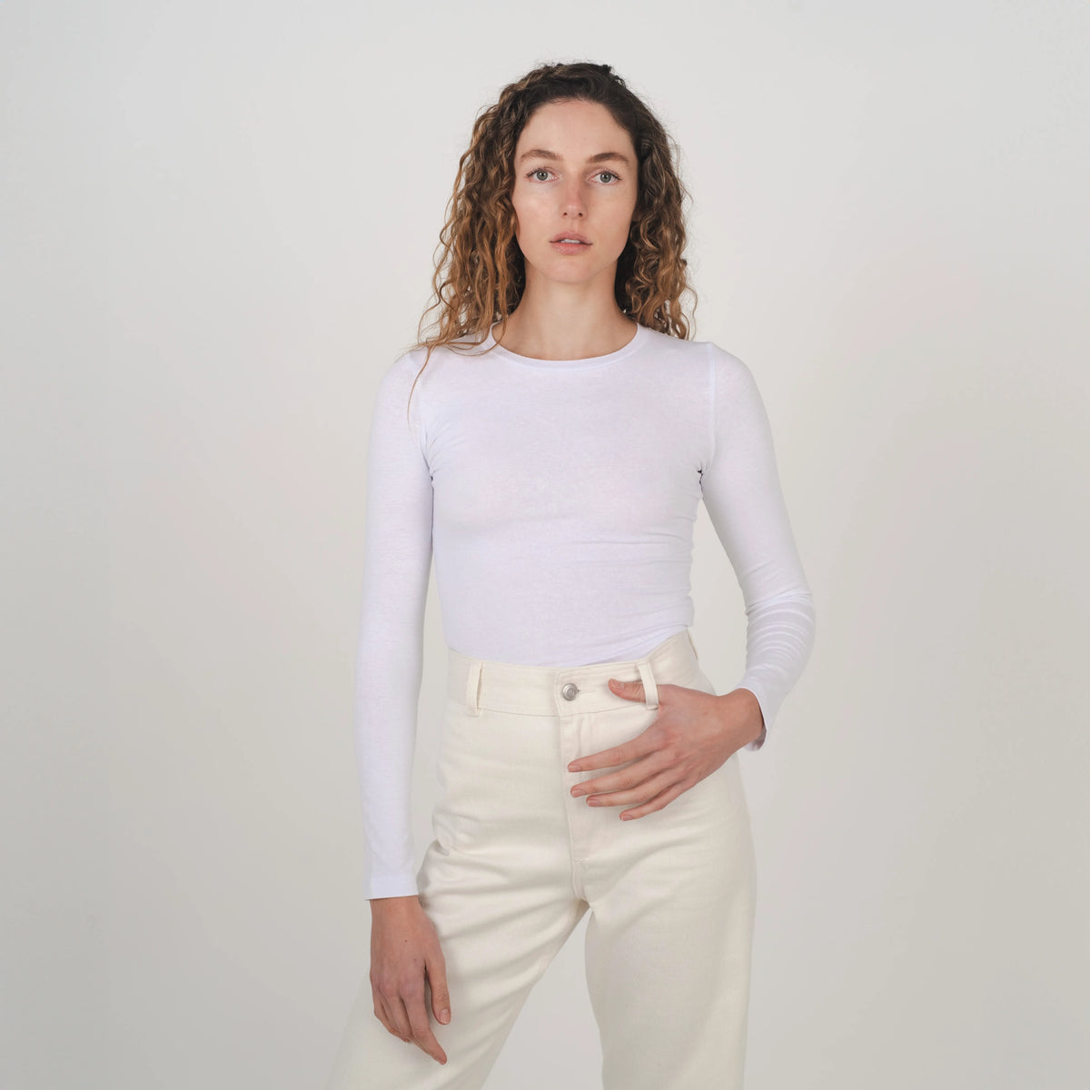 Stretch Long Sleeve Top White – Hemp Clothing Australia