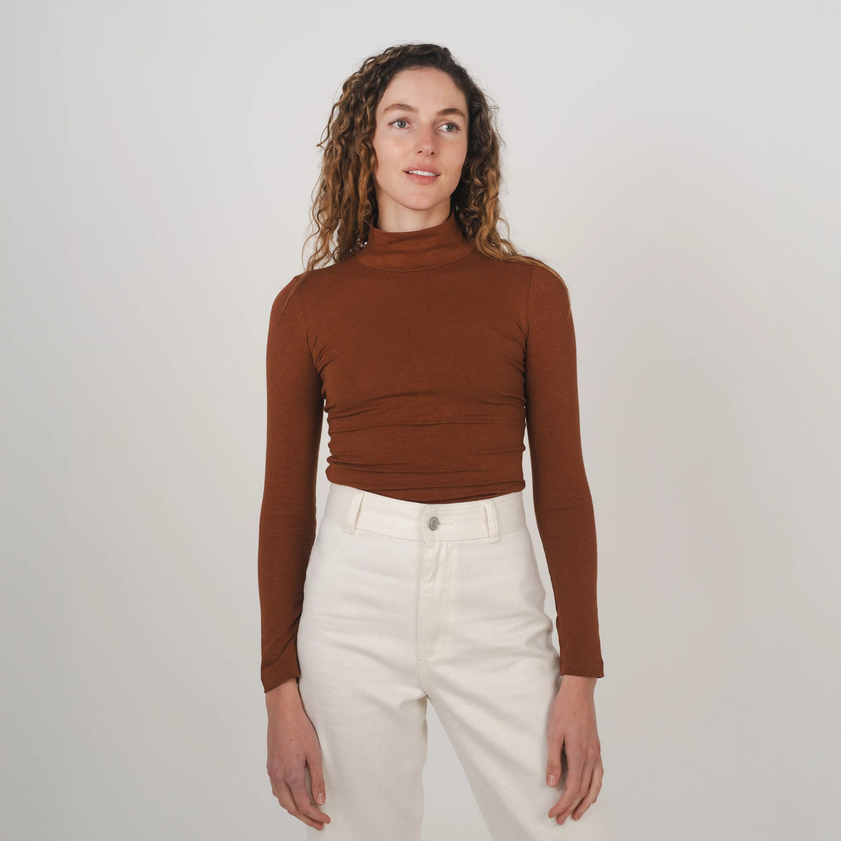 Stretch Mock Neck Skivvy Cinnamon – Hemp Clothing Australia