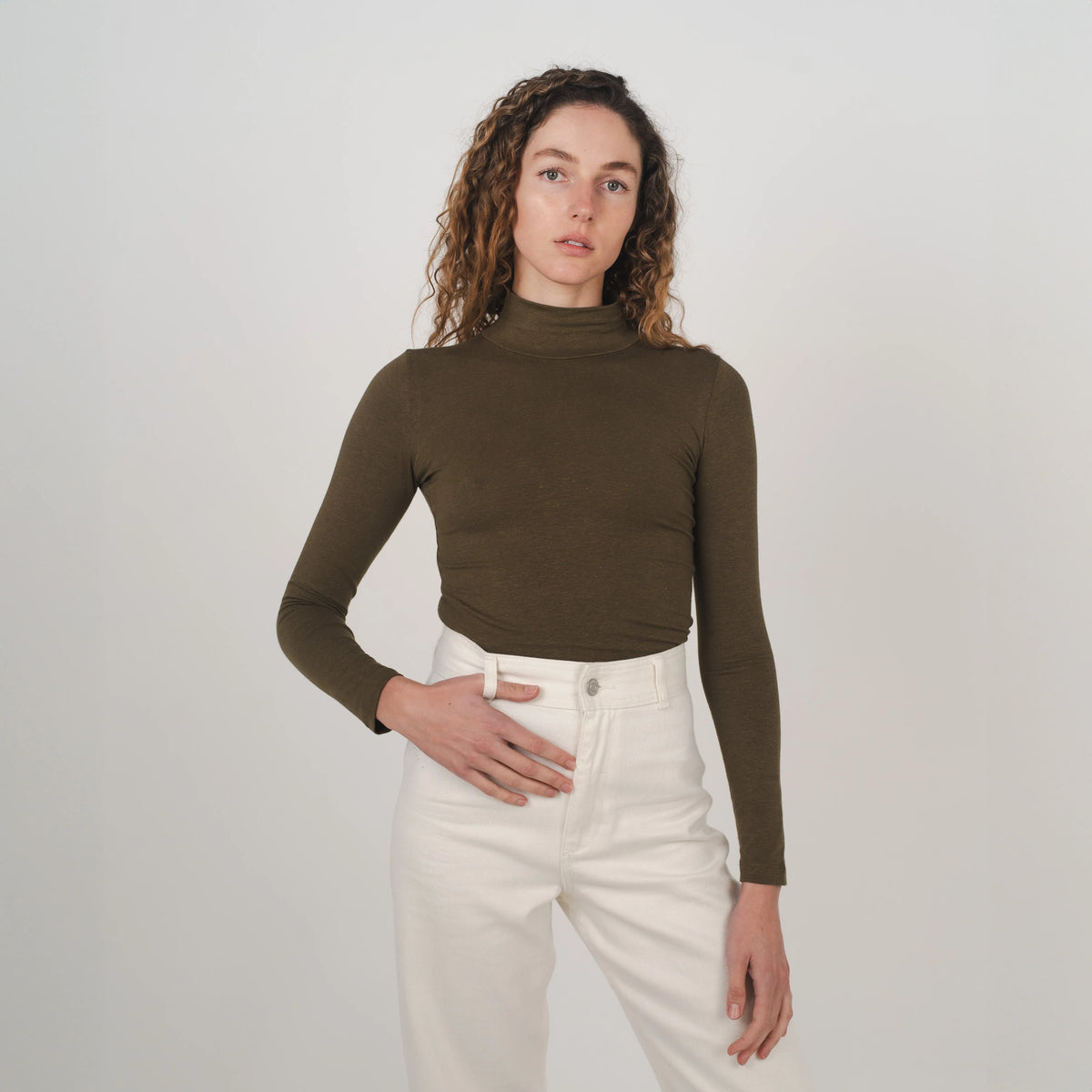Stretch Mock Neck Skivvy Dark Olive – Hemp Clothing Australia