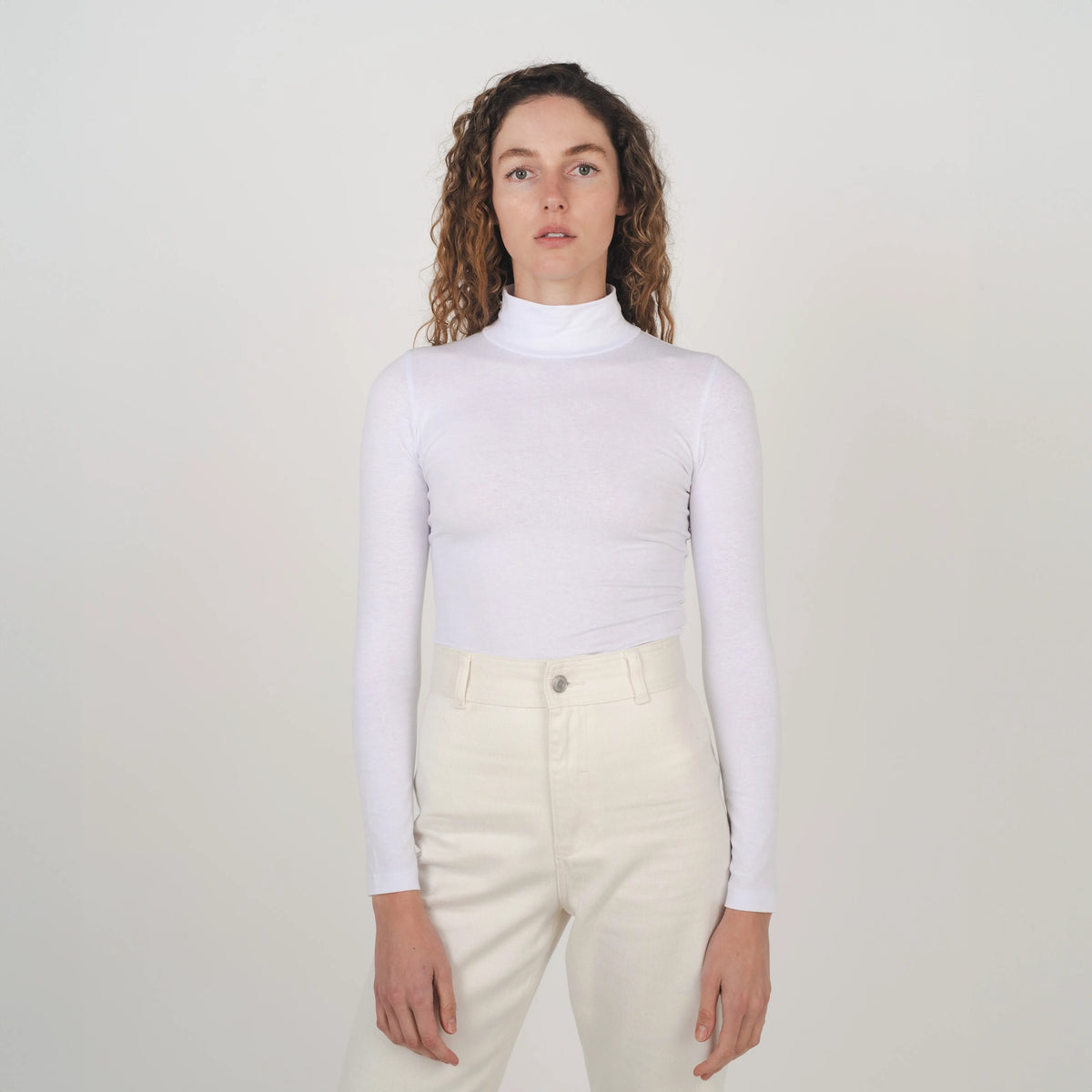 Stretch Mock Neck Skivvy White – Hemp Clothing Australia